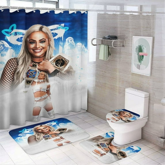 4 Piece Liv Wres-Tler Mor-,ga Shower Curtain Sets with Rugs, Toilet Lid ...