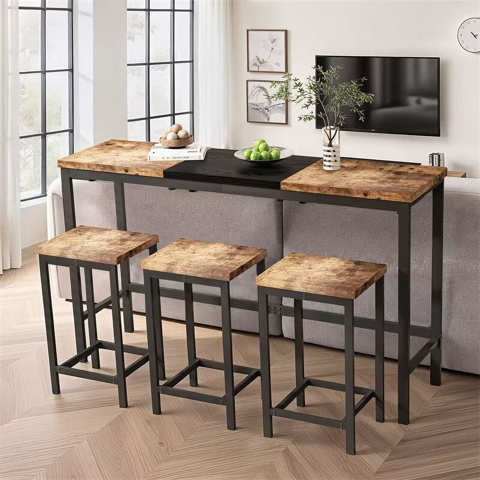 4 Piece Long Bar Table and Chairs Set, Counter Height Dining Table Set ...