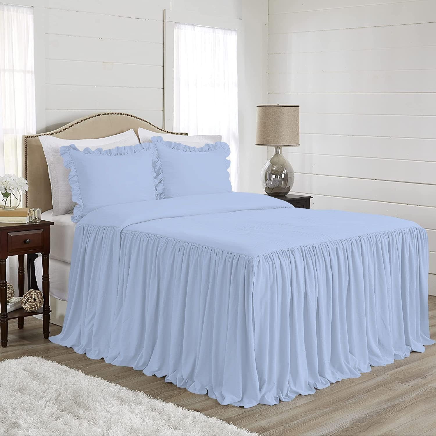 4 Piece Long Ruffle Sheet Set, 25" Inch Long Ruffle On Corner Of The ...