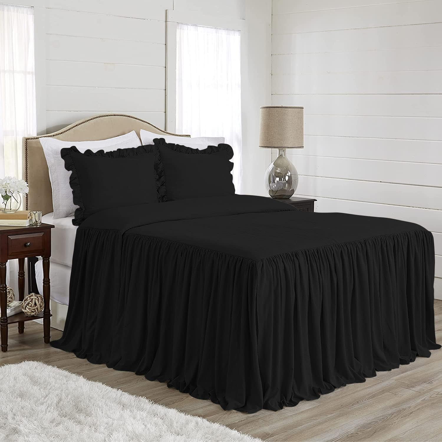 4 Piece Long Ruffle Sheet Set, 30" Inch Long Ruffle On Corner Of The ...