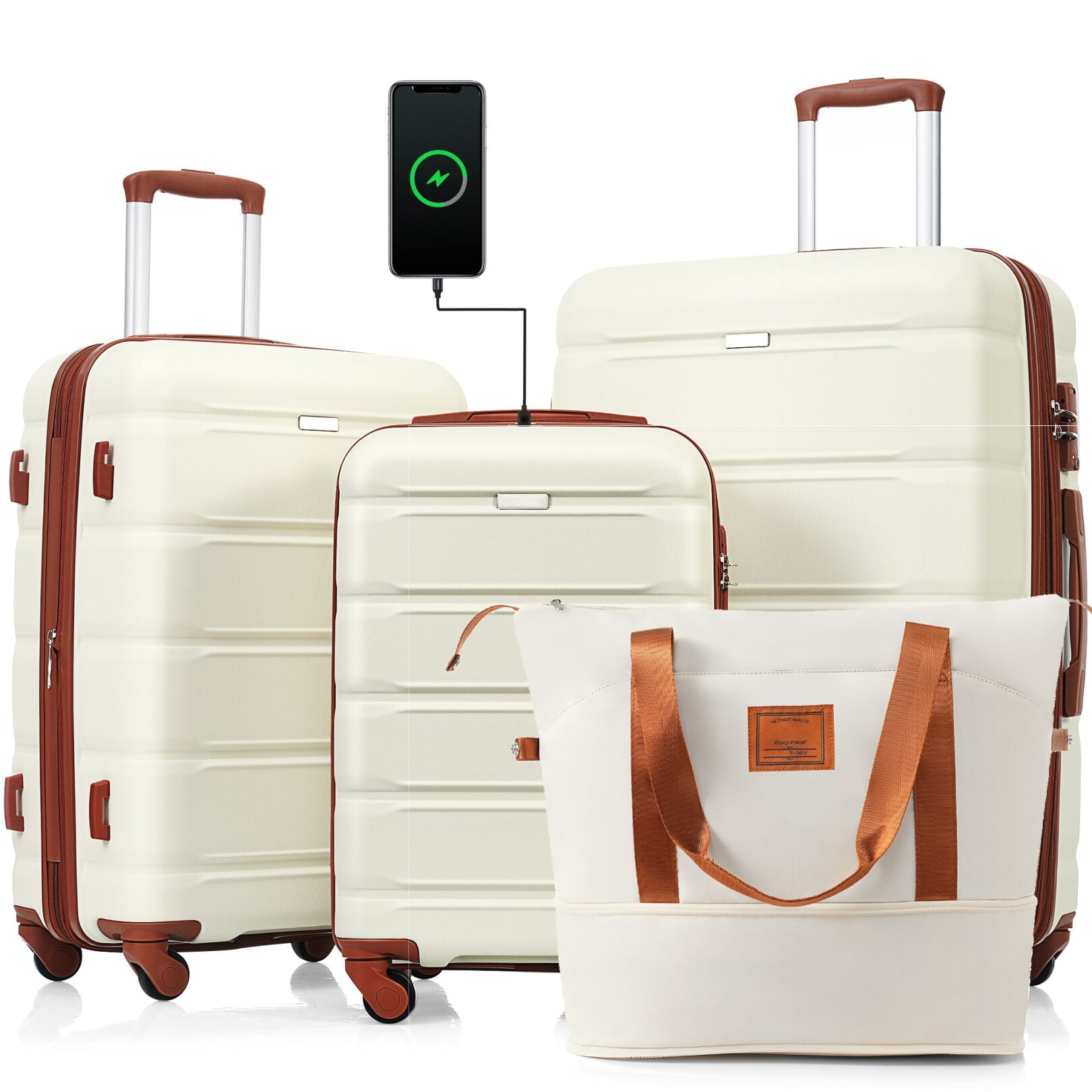 4 Piece Luggage Sets, Hard Shell Suitcase 20/24/28 Inches with ...