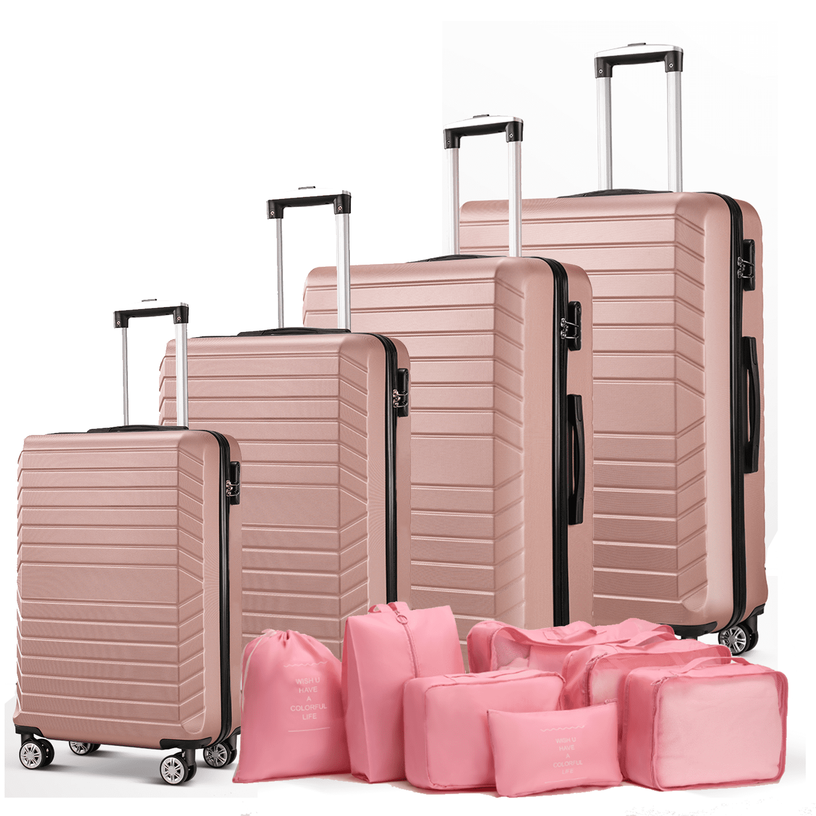 4 Piece Luggage Sets Travel Suitcase Set with 7PCS Organizer Bags, Rose ...