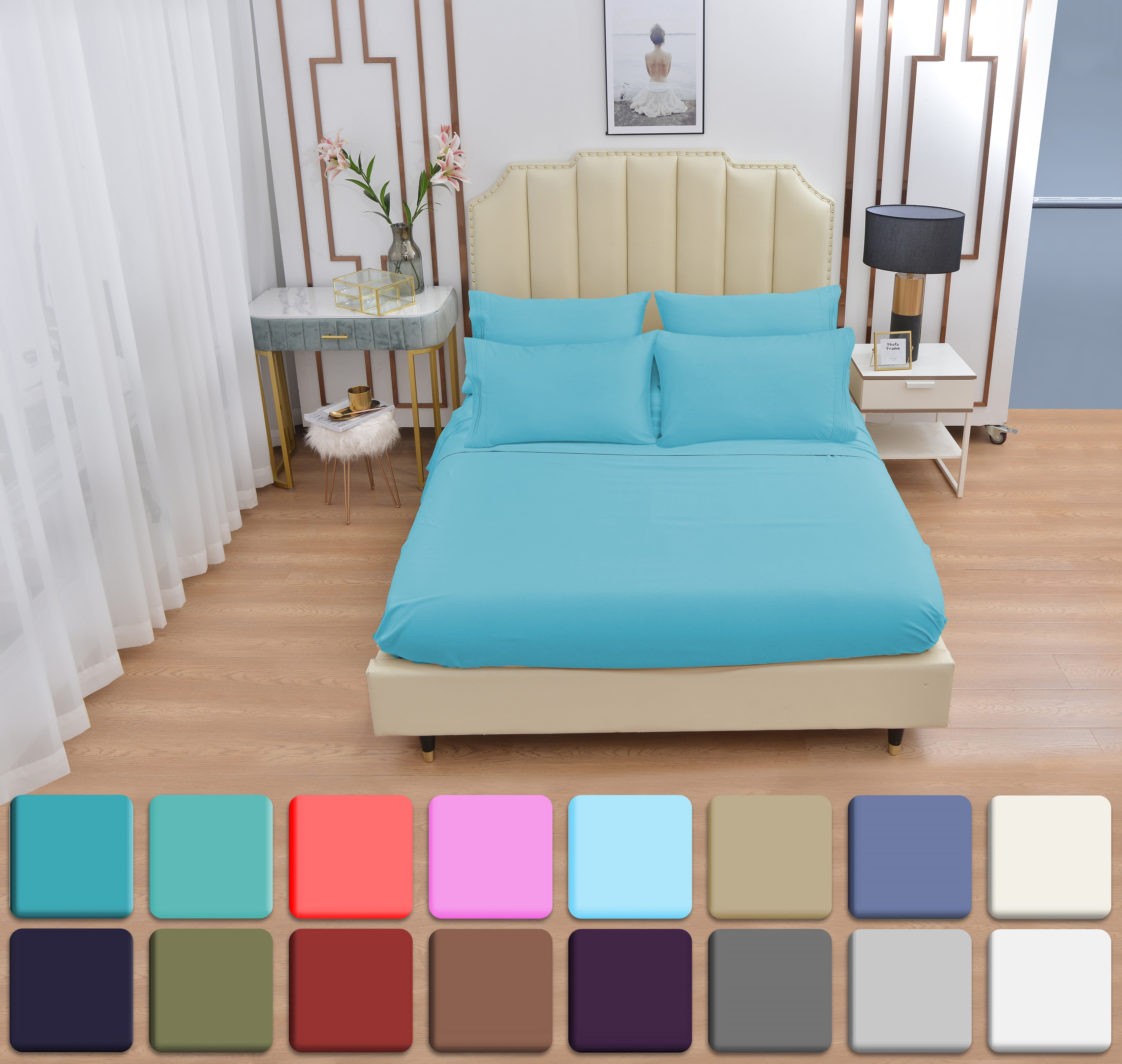 4 Piece Luxury Rayon Made From Bamboo Sheets Set- Twin Aqua Sheets ...