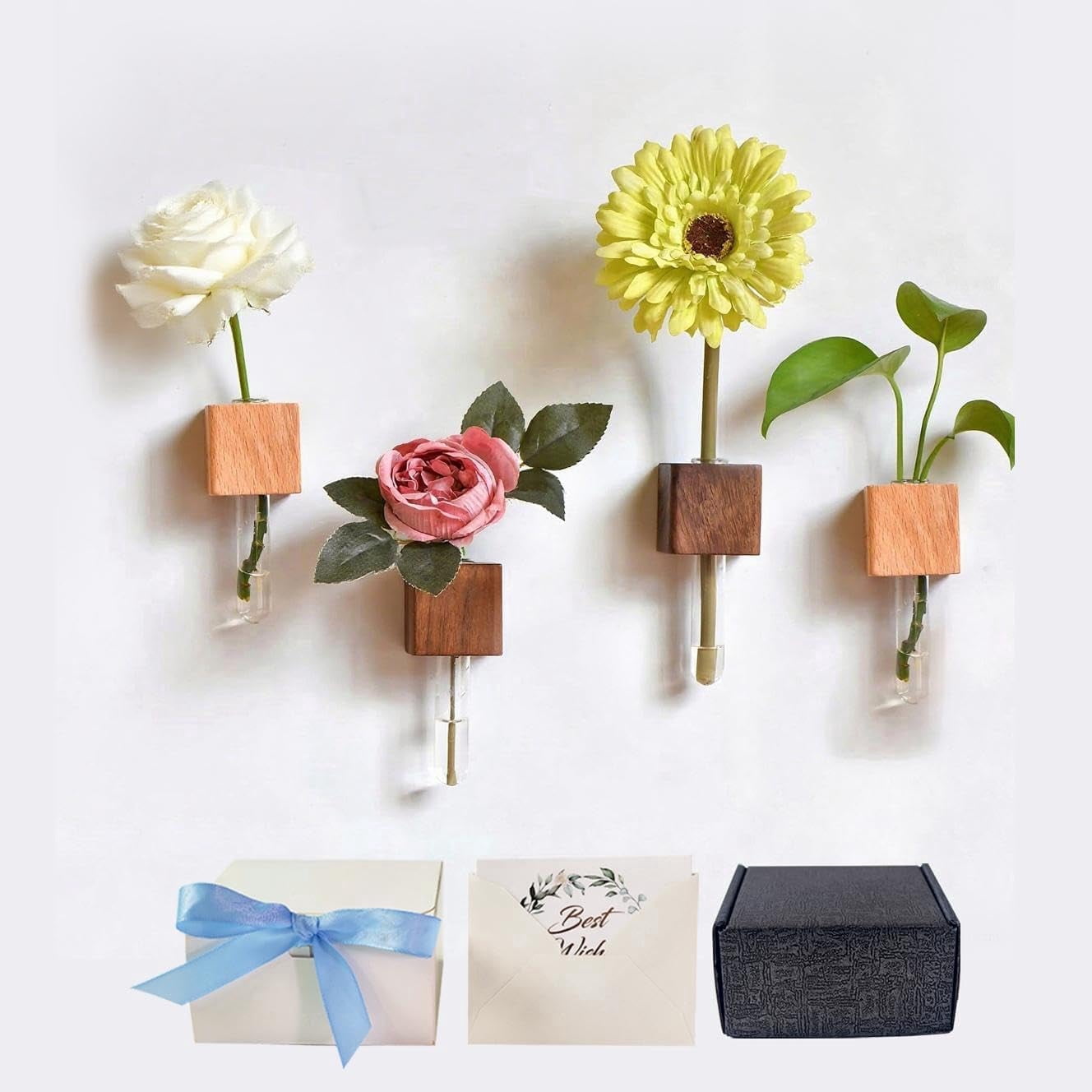 4-Piece Magnetic Wooden Vases - Magnetic Wood Blocks with Test Tubes ...