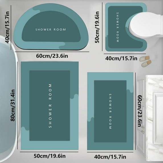 4 Piece Mat Set, Large Bathroom Shower Room, Modern Minimalist, Super ...
