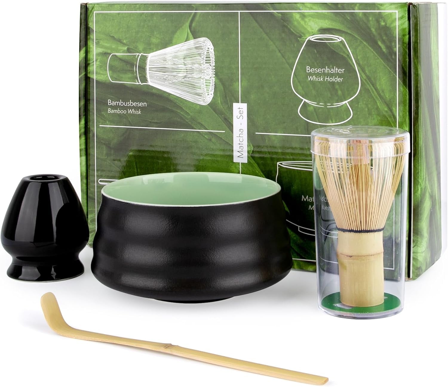 4-Piece Matcha Starter Kit – Ceramic Matcha Bowl, Bamboo Whisk, Scoop ...
