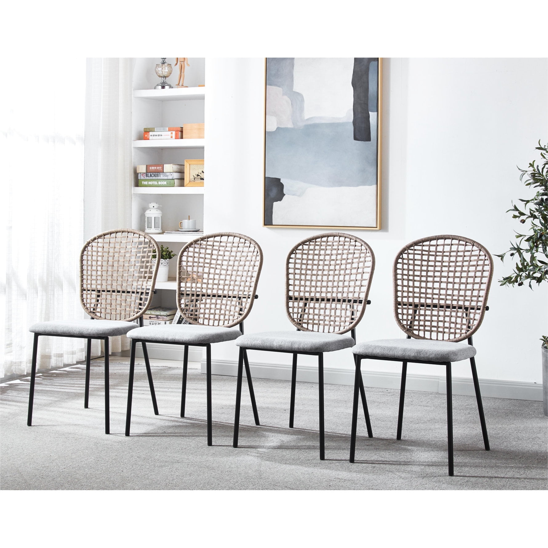 4 - Piece Matt Black Metal Dining Chairs | Comfortable for Family ...