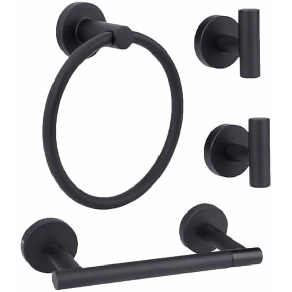 4-Piece Matte Black Bathroom Accessories Hardware Set,Include Double ...