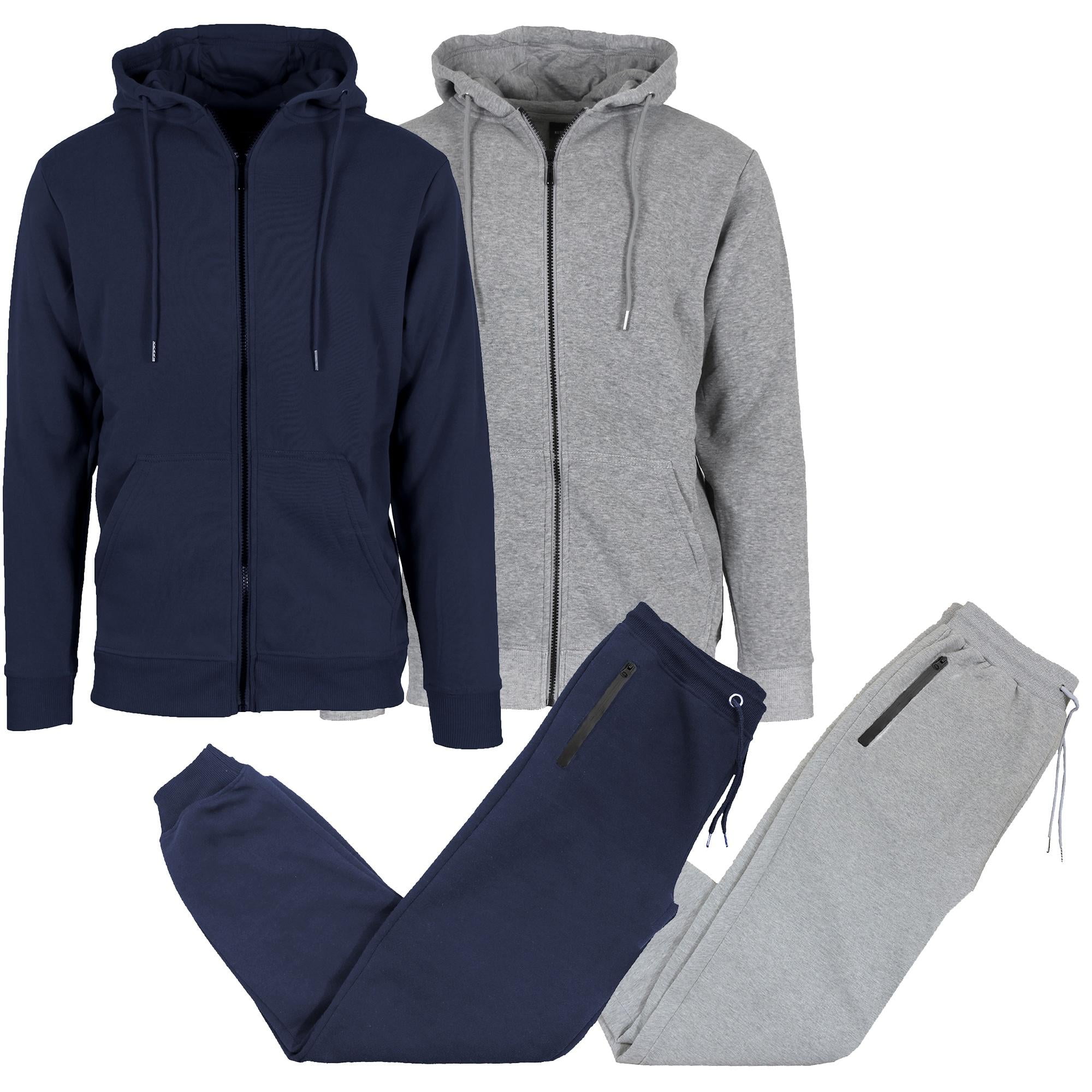 4-Piece Men's Fleece-Lined Full Zip Hoodie & Jogger 2-Piece Sets ...