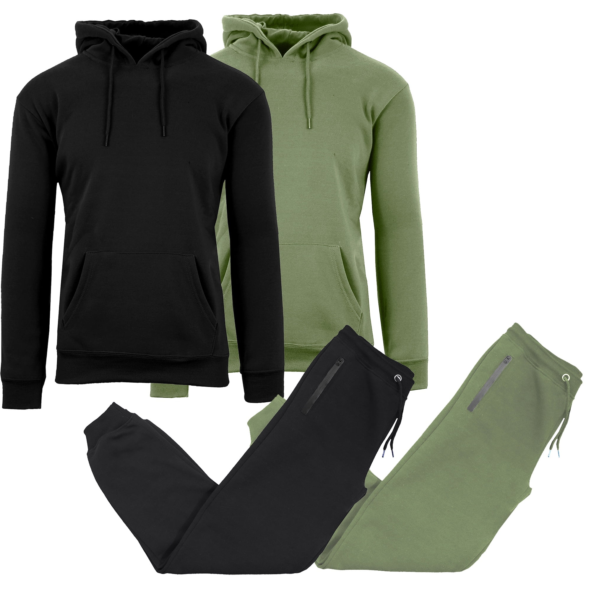 4-Piece Men's Fleece-Lined Pullover Hoodie & Jogger 2-Piece Sets ...