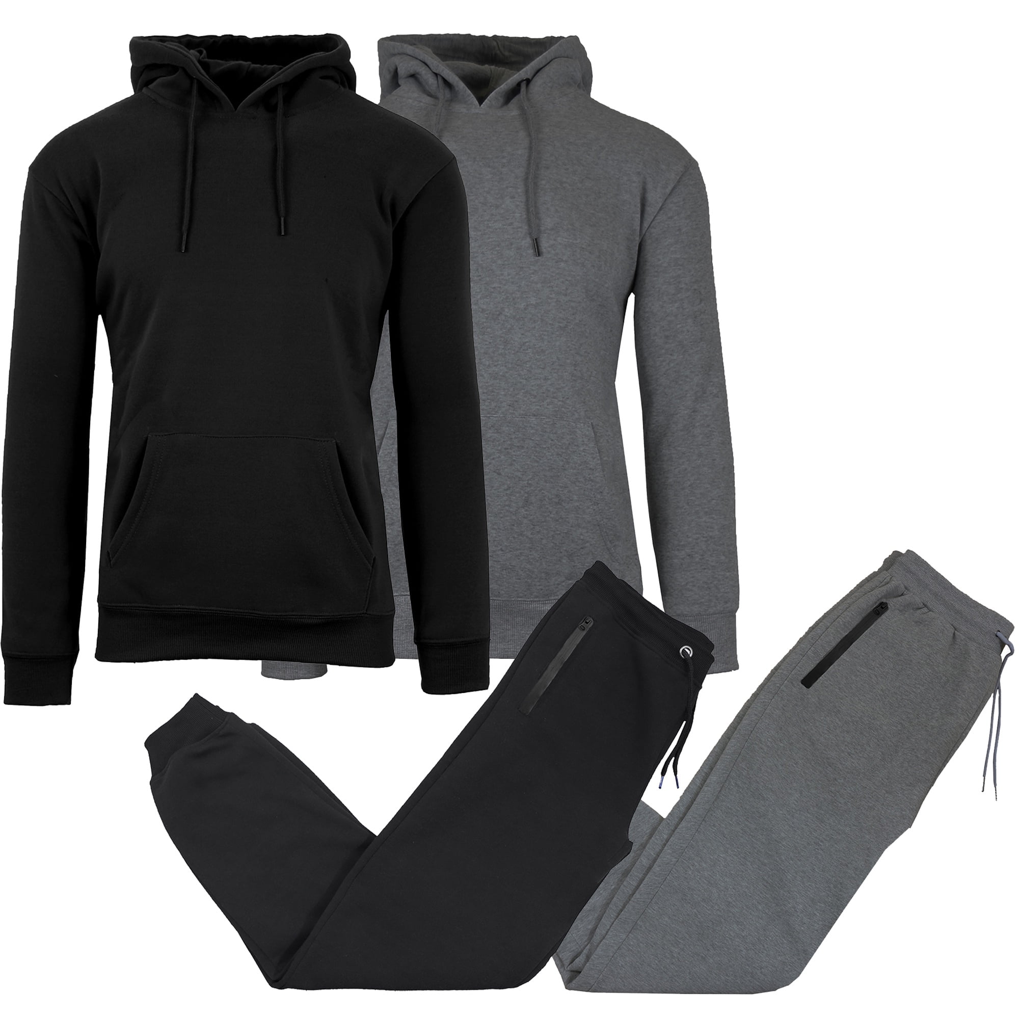 4-Piece Men's Fleece-Lined Pullover Hoodie & Jogger 2-Piece Sets ...