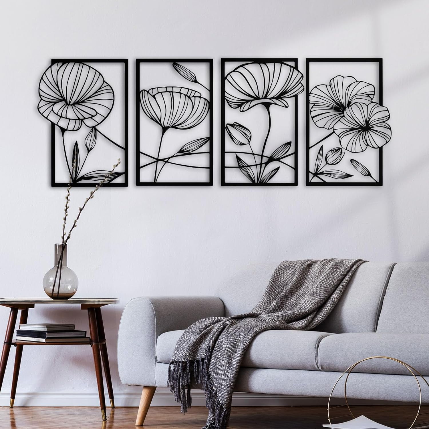 4 Piece Metal Lotus Flower Wall Decor, Abstract Floral Aesthetic ...