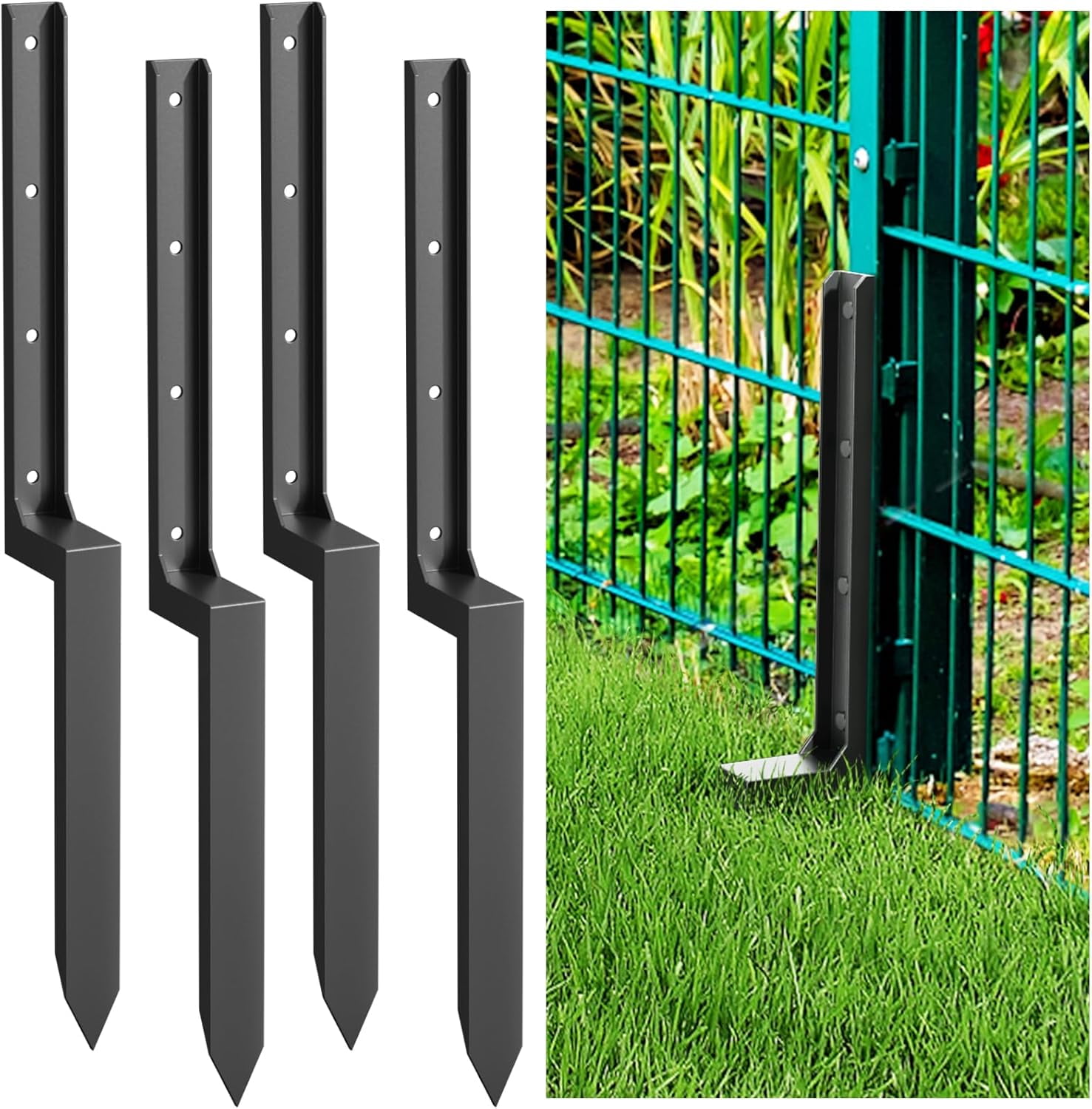 4 Piece Metal Reinforcement Stakes, Fence Post Repair Kit, Repair ...