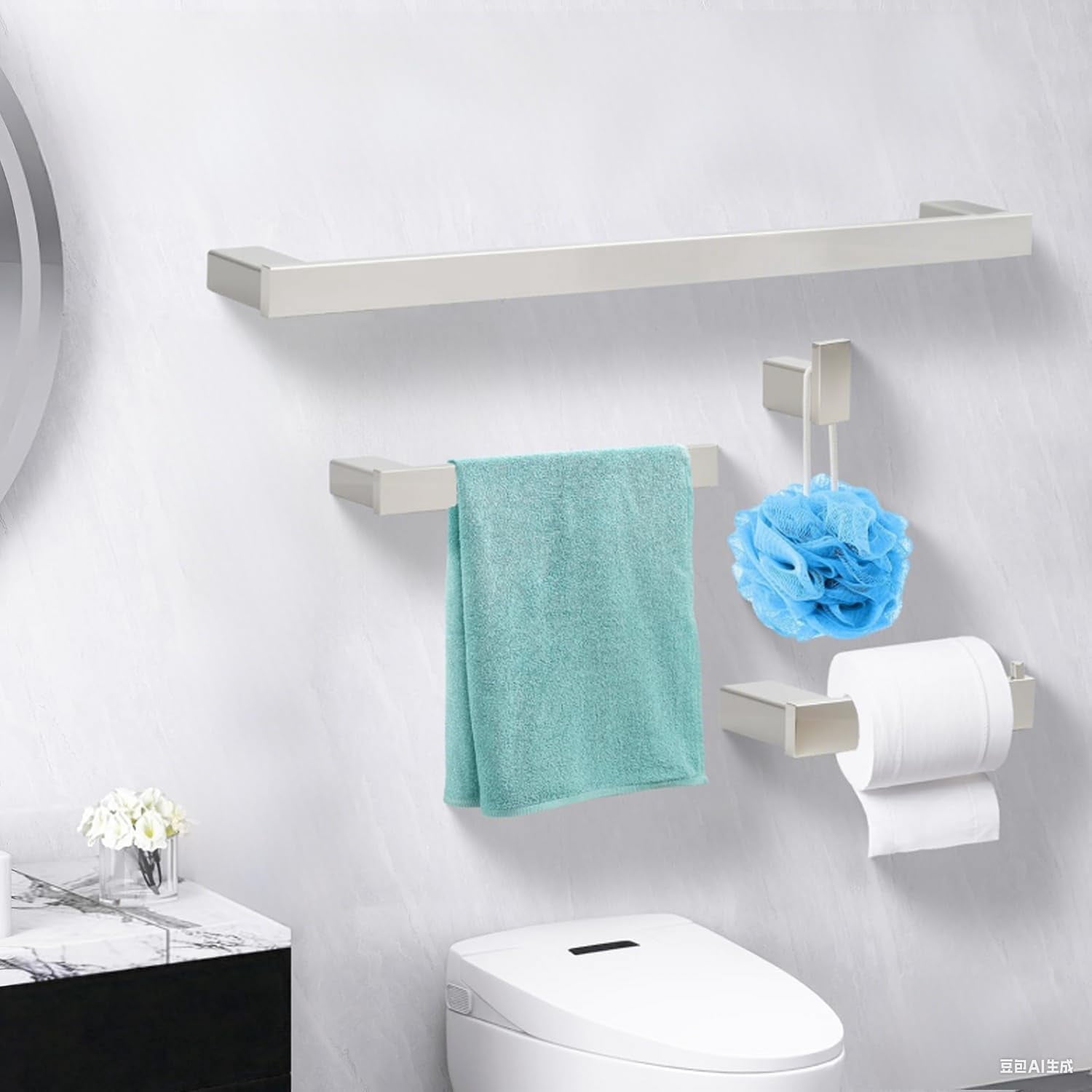 4-Piece Metallic Silver Bathroom Hardware Set, 24 Inch SUS304 Stainless ...