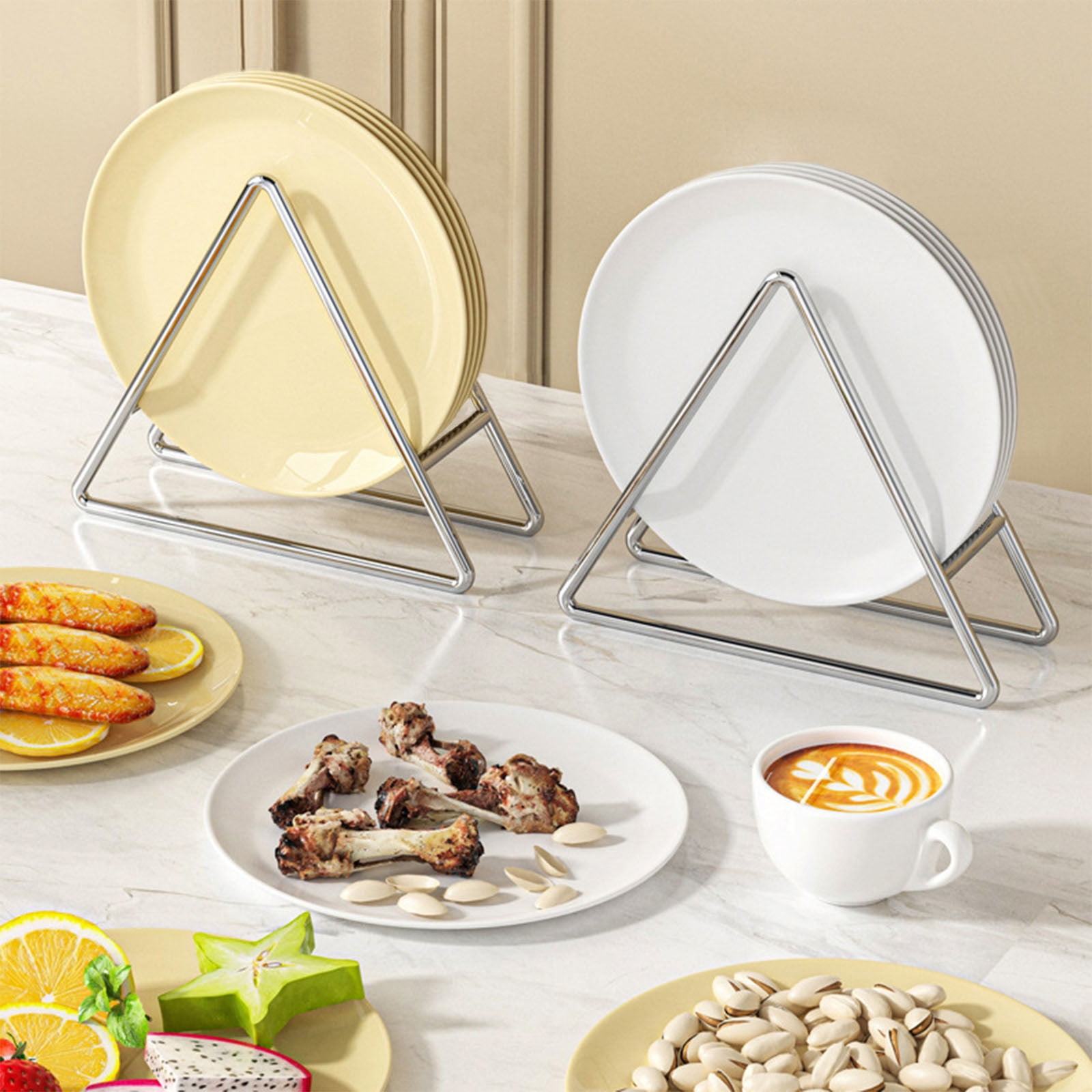 4-Piece Microwave Safe Snack Plates with Storage Rack, Double Layer ...