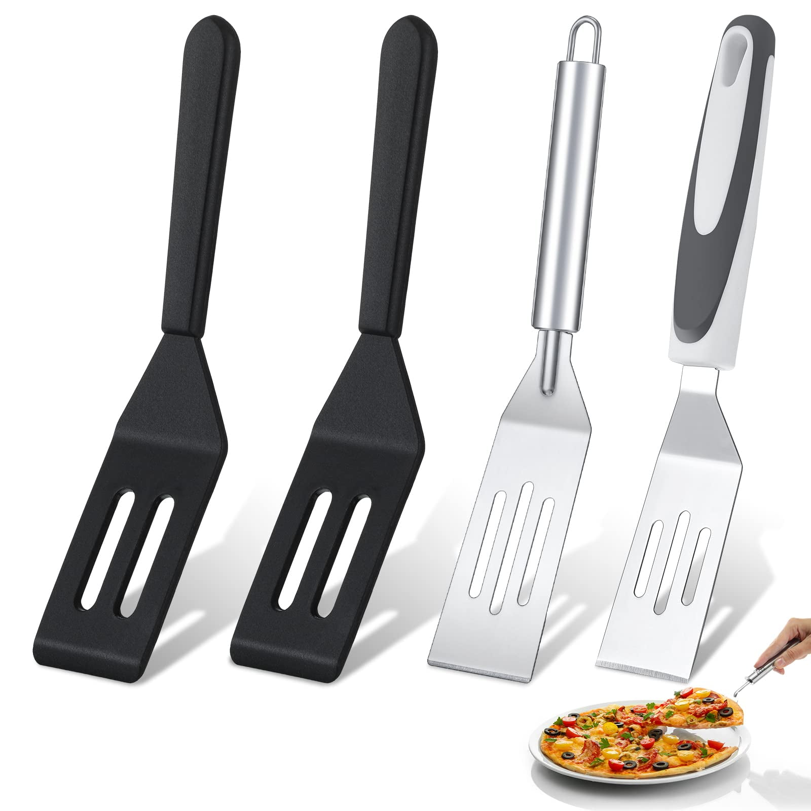 4-Piece Mini Brownies Serving Spatula Set - Stainless Steel & Silicone ...