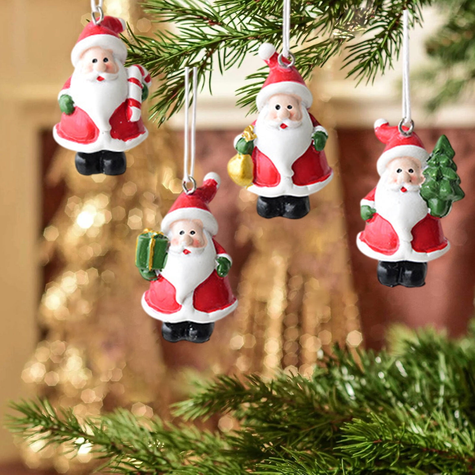 4-Piece Mini Resin Christmas Ornaments Set - Multicolor Festive Tree ...
