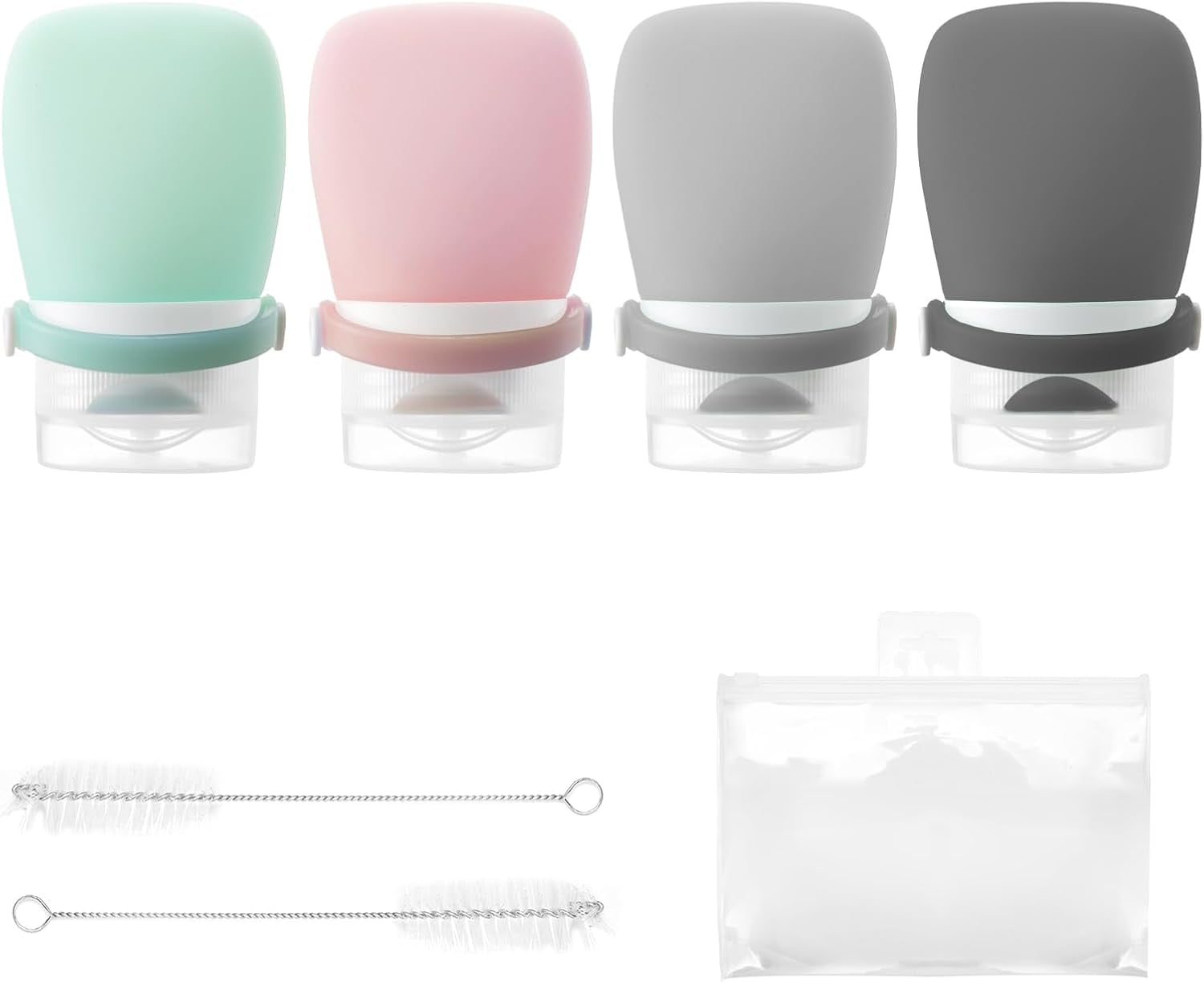 4-Piece Mini Salad Dressing Bottles with Leakproof Squeeze Top and 2 Cleaning Brushes (1.3oz ...