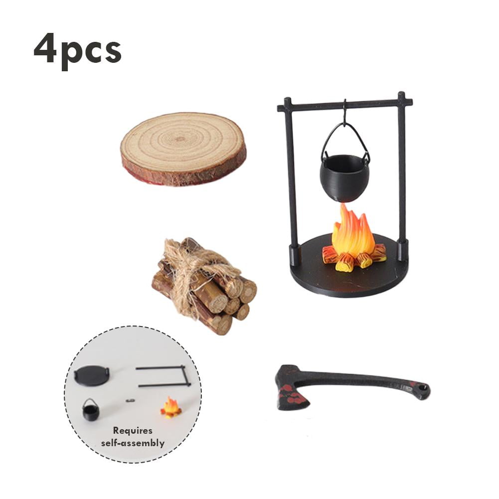 4-Piece Miniature Hanging Cauldron & Campfire Model Set, Simulated ...