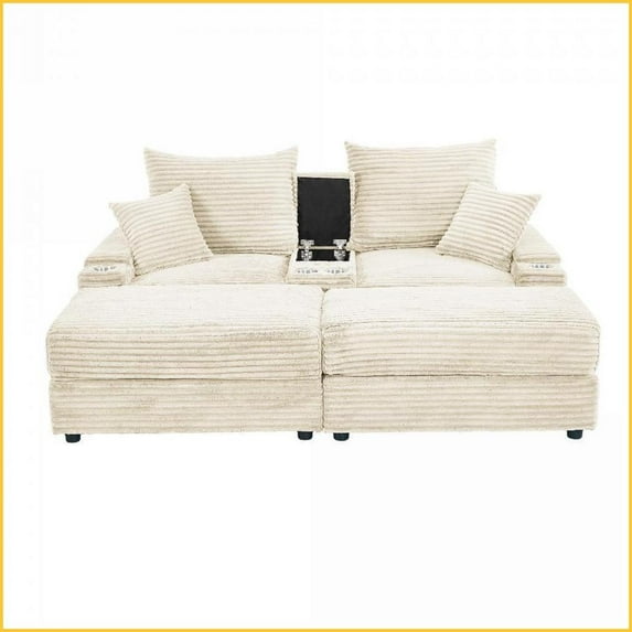 4-Piece Modern Corduroy Set: Single Sofa with Storage & Cup Holder ...