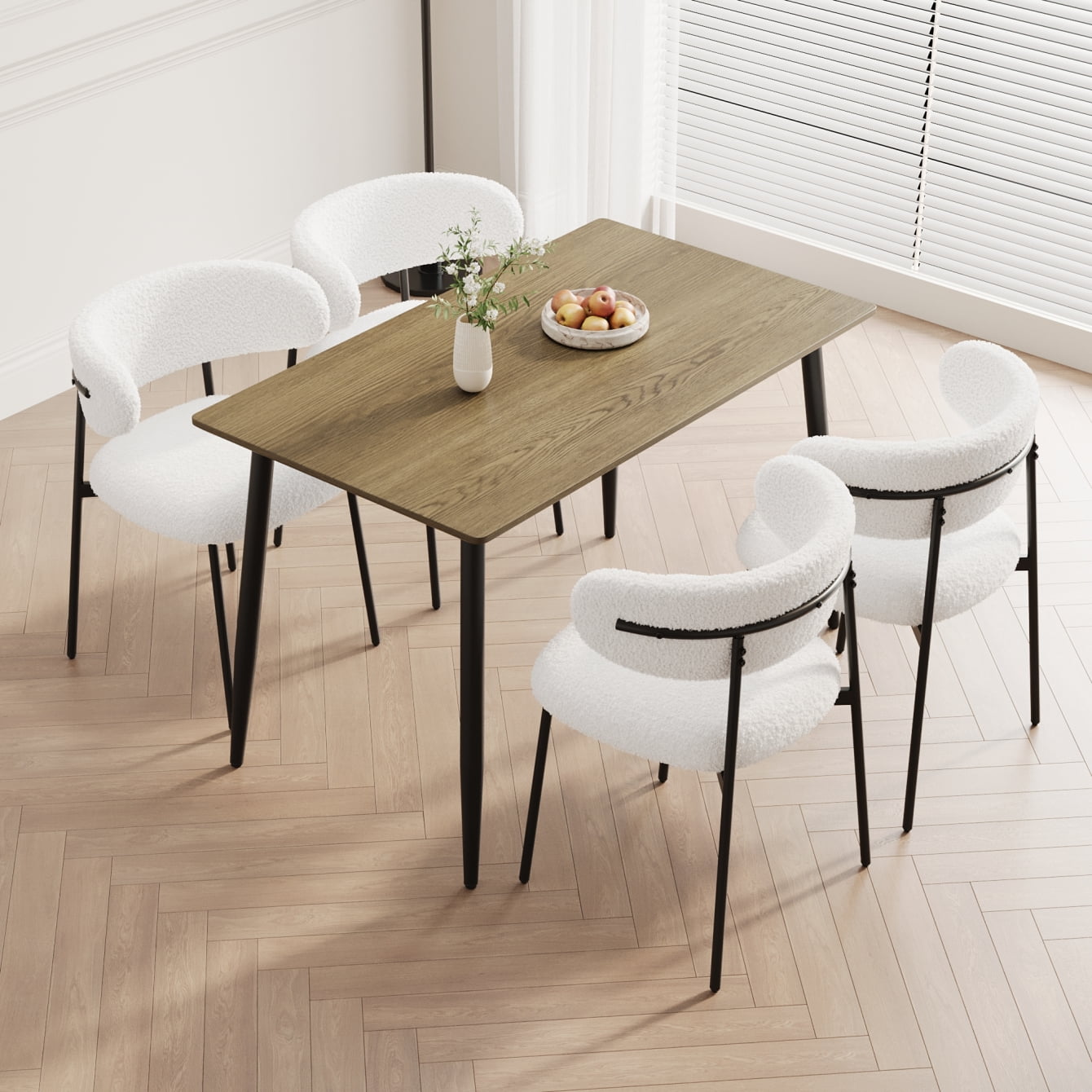 4-Piece Modern Minimalist Dining Table Set with Walnut Wood Grain ...