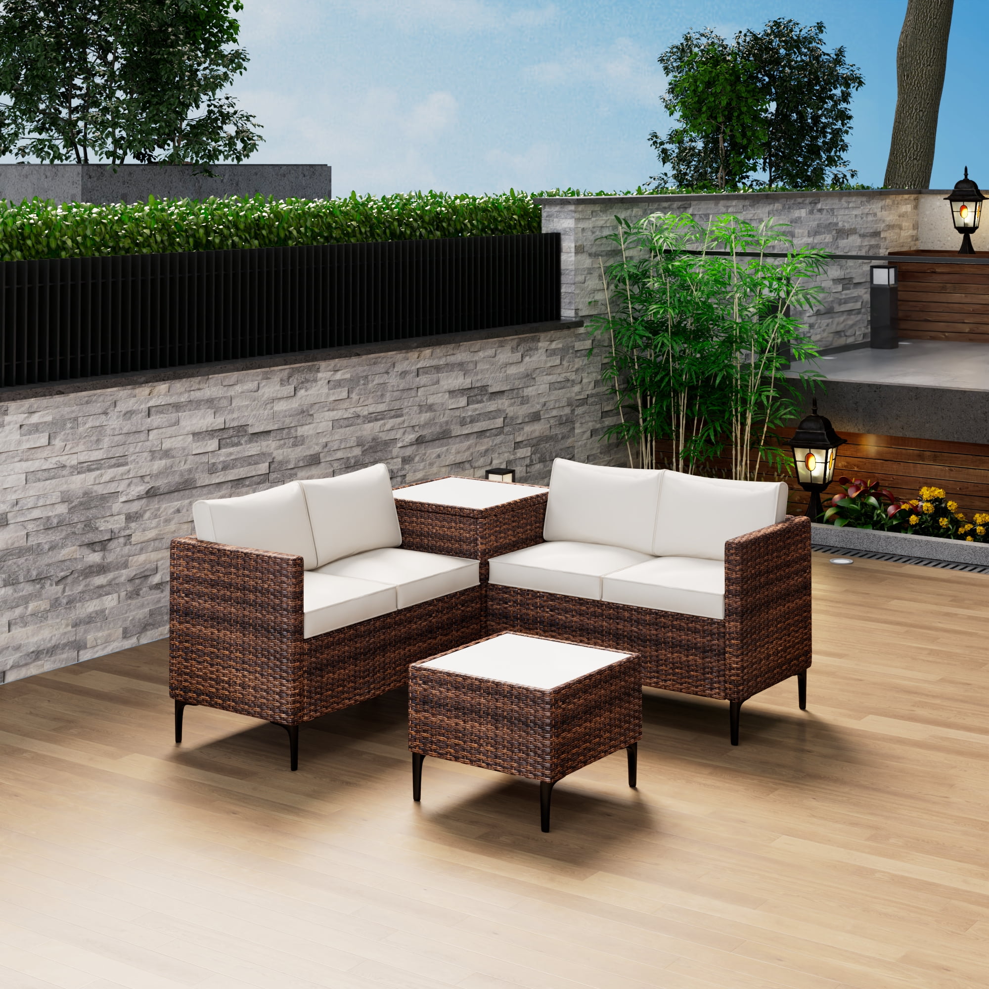 4-Piece Modular Patio Furniture Set with Storage Table, PE Rattan ...
