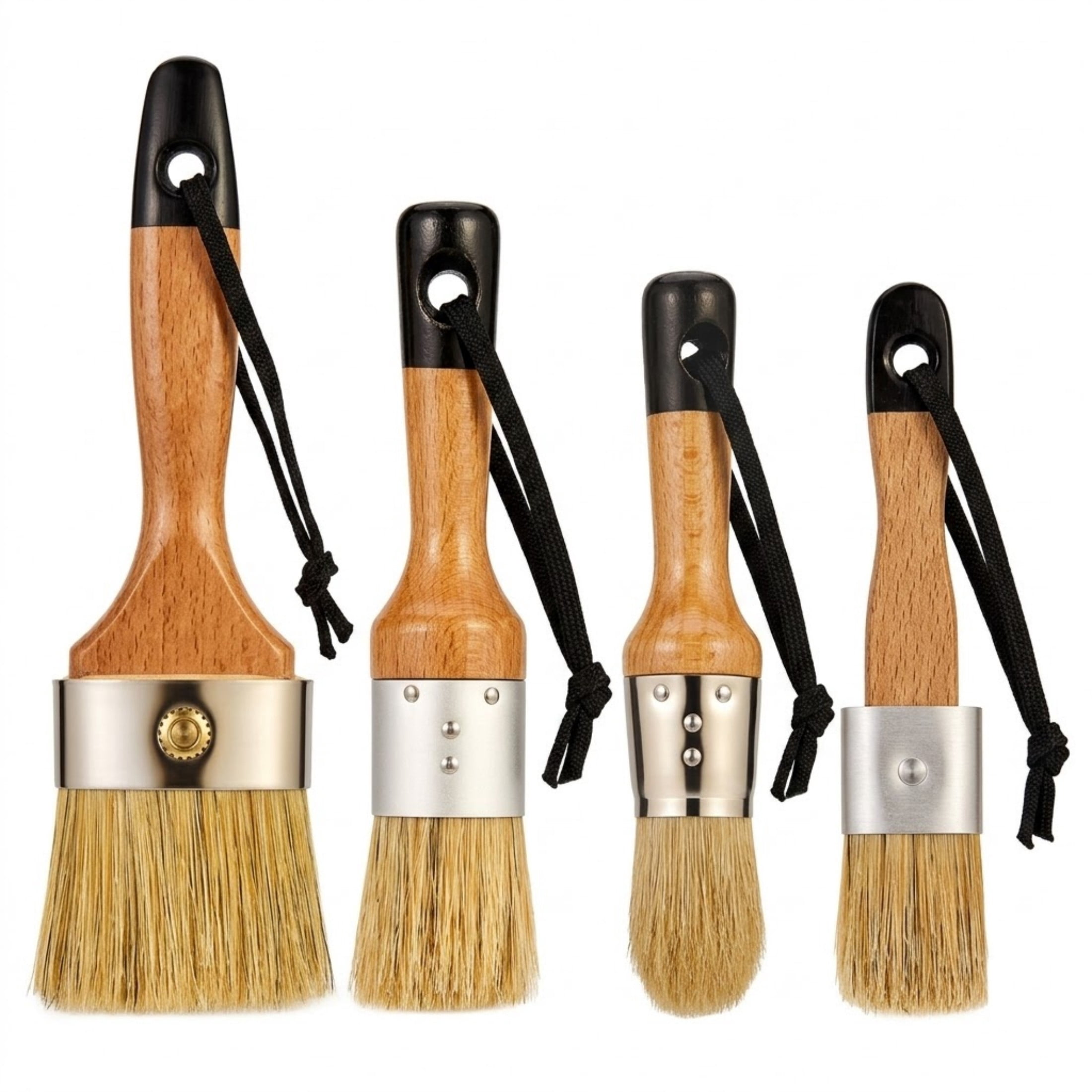 4-Piece Natural Bristle Chalk and Wax Paint Brush Set, Round & Oval ...