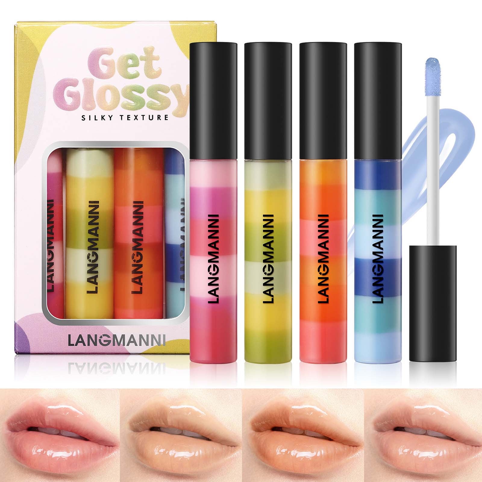 4-Piece Natural Vegan Lip Oil Set, 9ml Each, Plumping Hydrating Lip ...