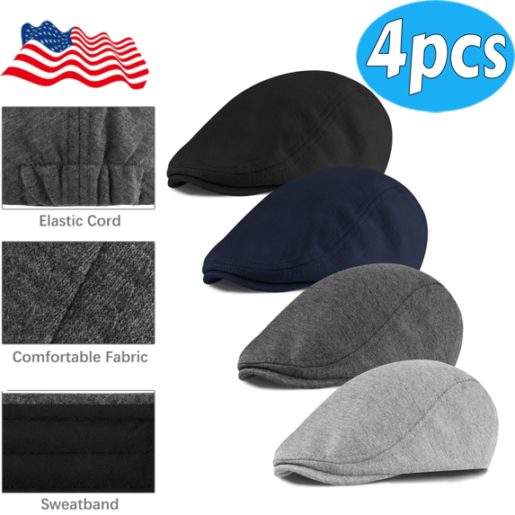 4-Piece Newsboy Cap Set for Men, Flat Caps with Stretch Fit and ...