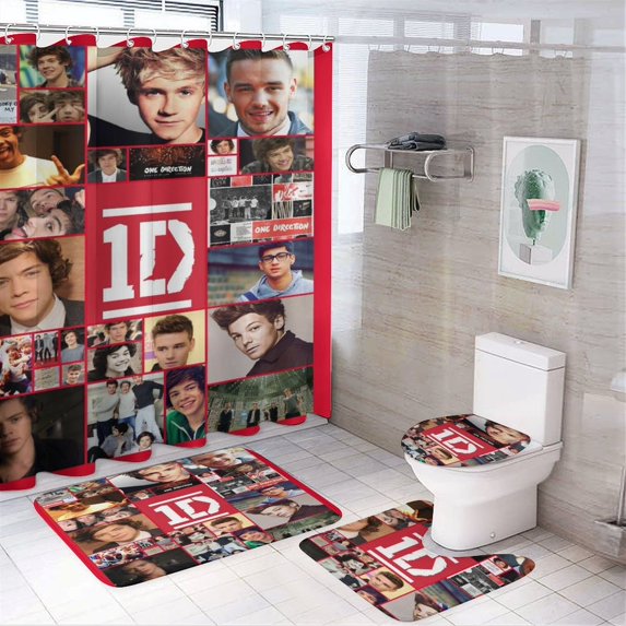 4 Piece One Direc-,Ti0n Shower Curtain Sets with Rugs, Toilet Lid Cover ...