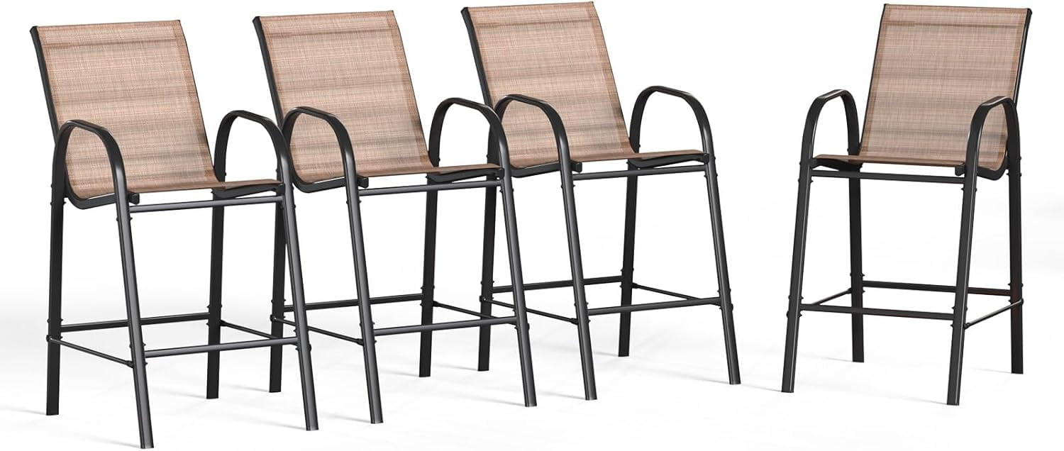 4-Piece Outdoor Bar Stool Set - Stackable High-Back Textilene Chairs ...