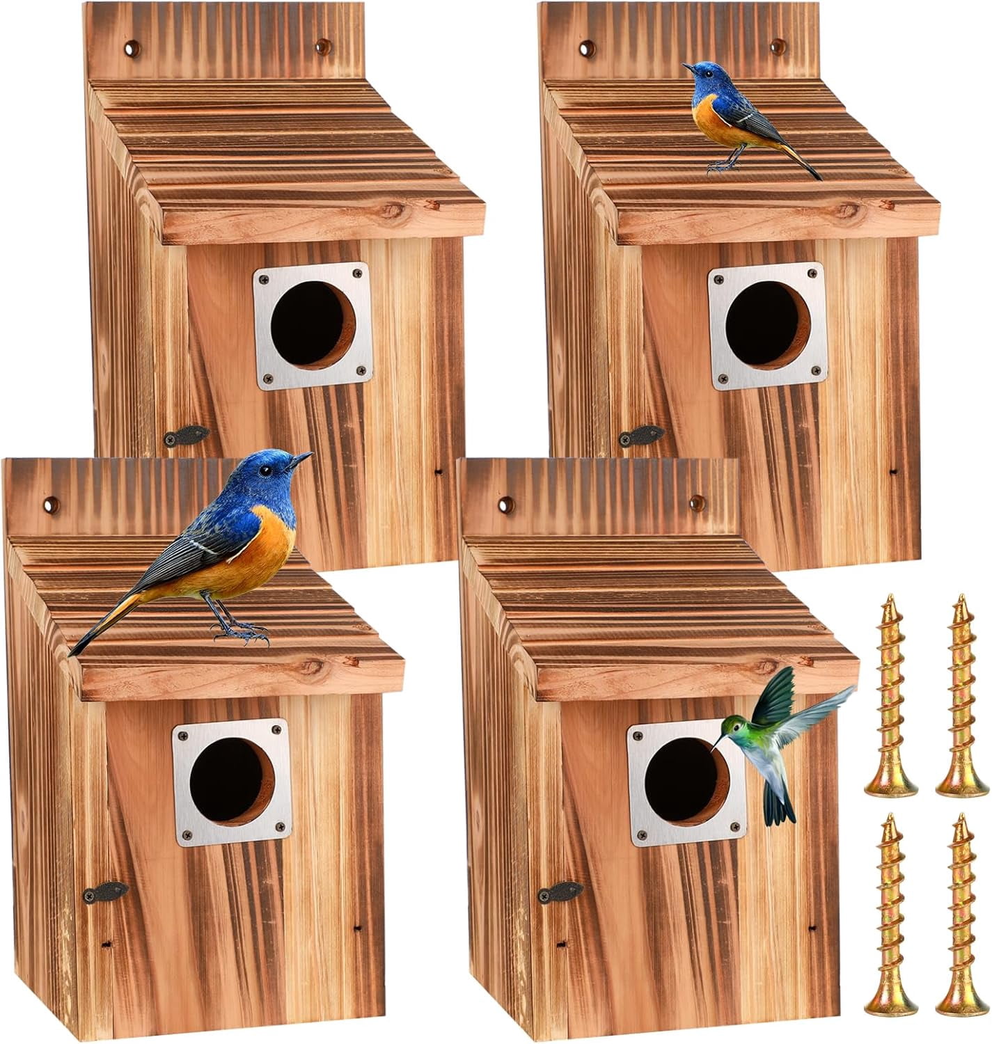 4-Piece Outdoor Bird House Set, Bird Houses for Outside with Metal ...