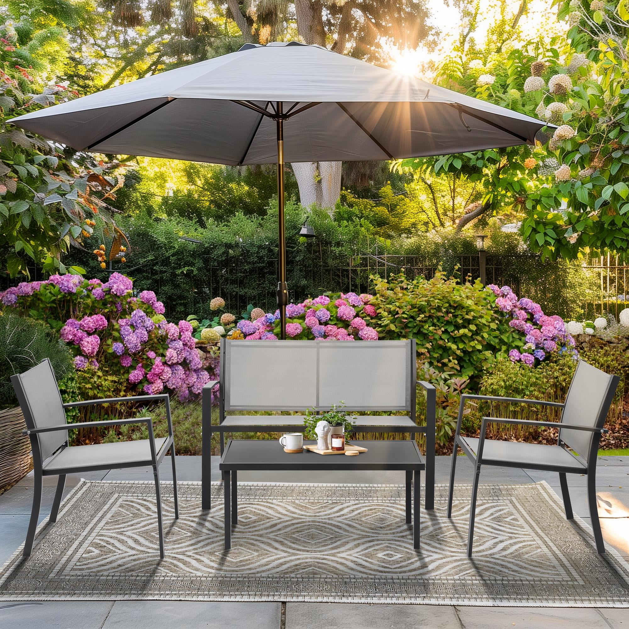 4-Piece Outdoor Patio Furniture Set, Textilene Patio Conversation Set ...