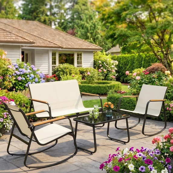 4-Piece Outdoor Patio Furniture Set, Textilene Conversation Set with 2 ...
