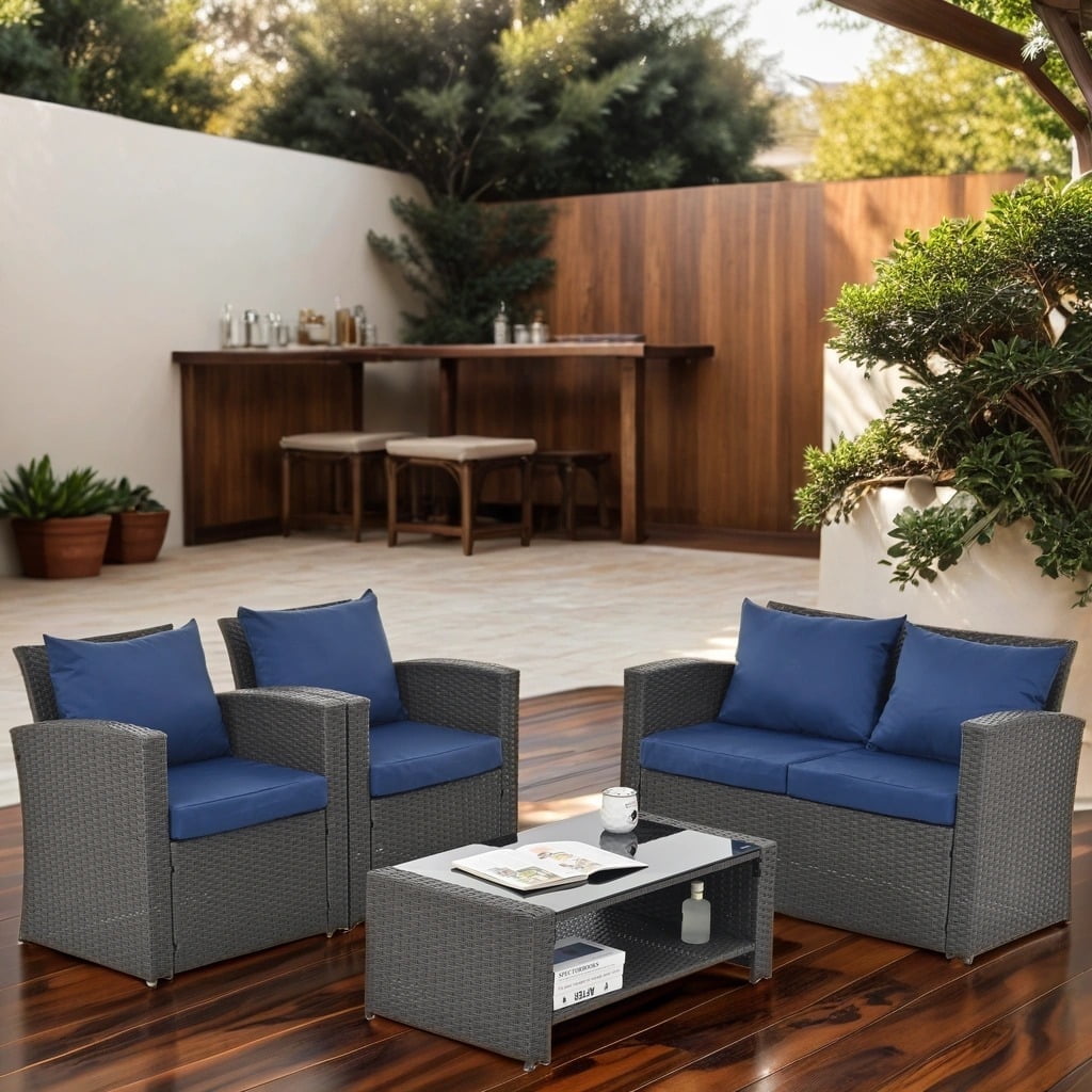 4-Piece Modern All-Weather Patio Furniture Set with Seating, Wicker ...