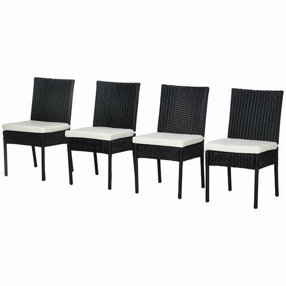 4-Piece Outdoor Wicker Dining Chairs, Black Rattan Patio Chairs with ...