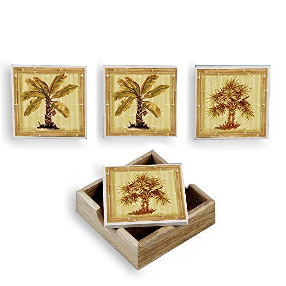 4 Piece Palm Tree Coasters With Holder - Walmart.com