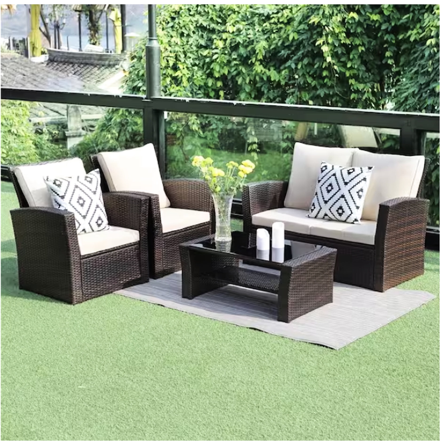 4-Piece Patio Conversation Set | Thick Padded Cushions for Comfort ...