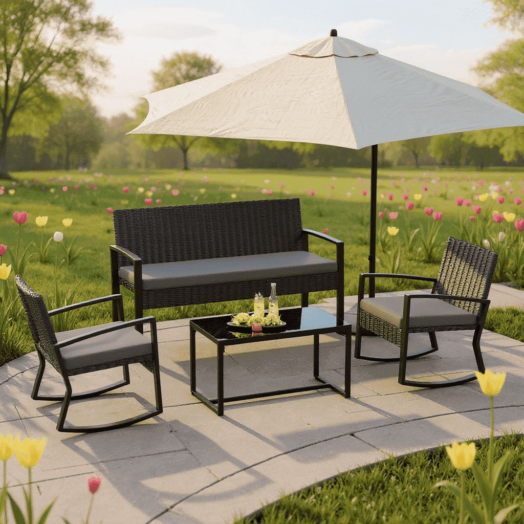 4-Piece Patio Conversation Sets,Asofer Outdoor Sectional Furniture with ...
