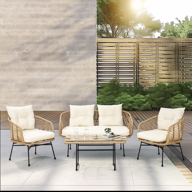 4-Piece Patio Furniture Set,Boho Rope Wicker Bistro Sets, Patio ...