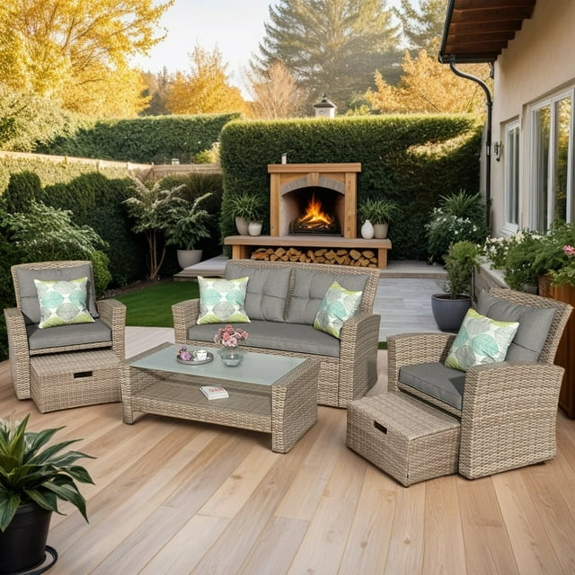 4-Piece Patio Furniture Set, Modern PE Rattan Wicker Outdoor ...