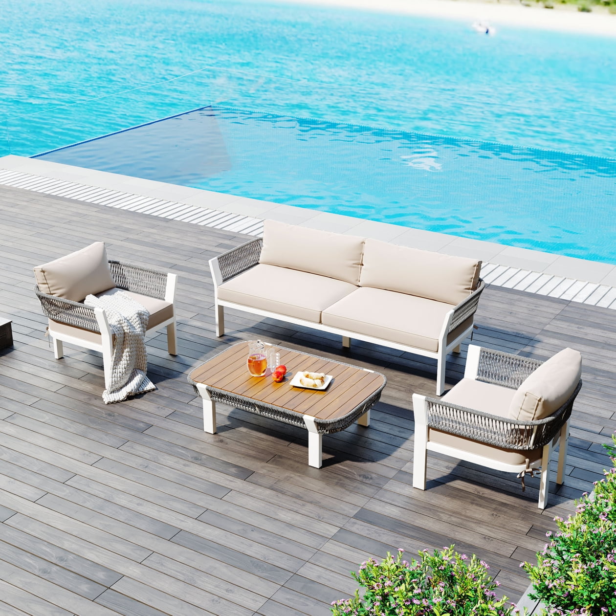 4-Piece Patio Furniture Set, Outdoor Patio Conversation Set for 4 ...