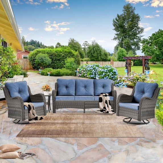4 Piece Patio Furniture Set Wicker Outdoor Furniture Set-Wicker Swivel ...