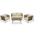 4 Piece Patio Lounge Set, Rope Sofa Set Metal All-Weather Patio ...