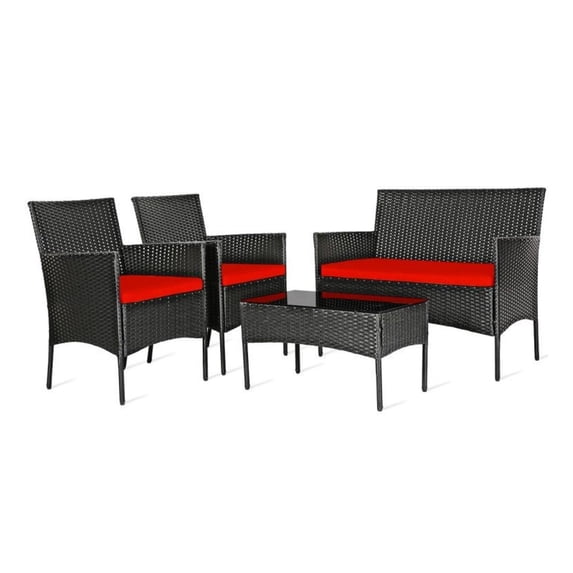 4 Piece Patio Rattan Sofa Set, Outdoor Furniture with Tempered Glass ...