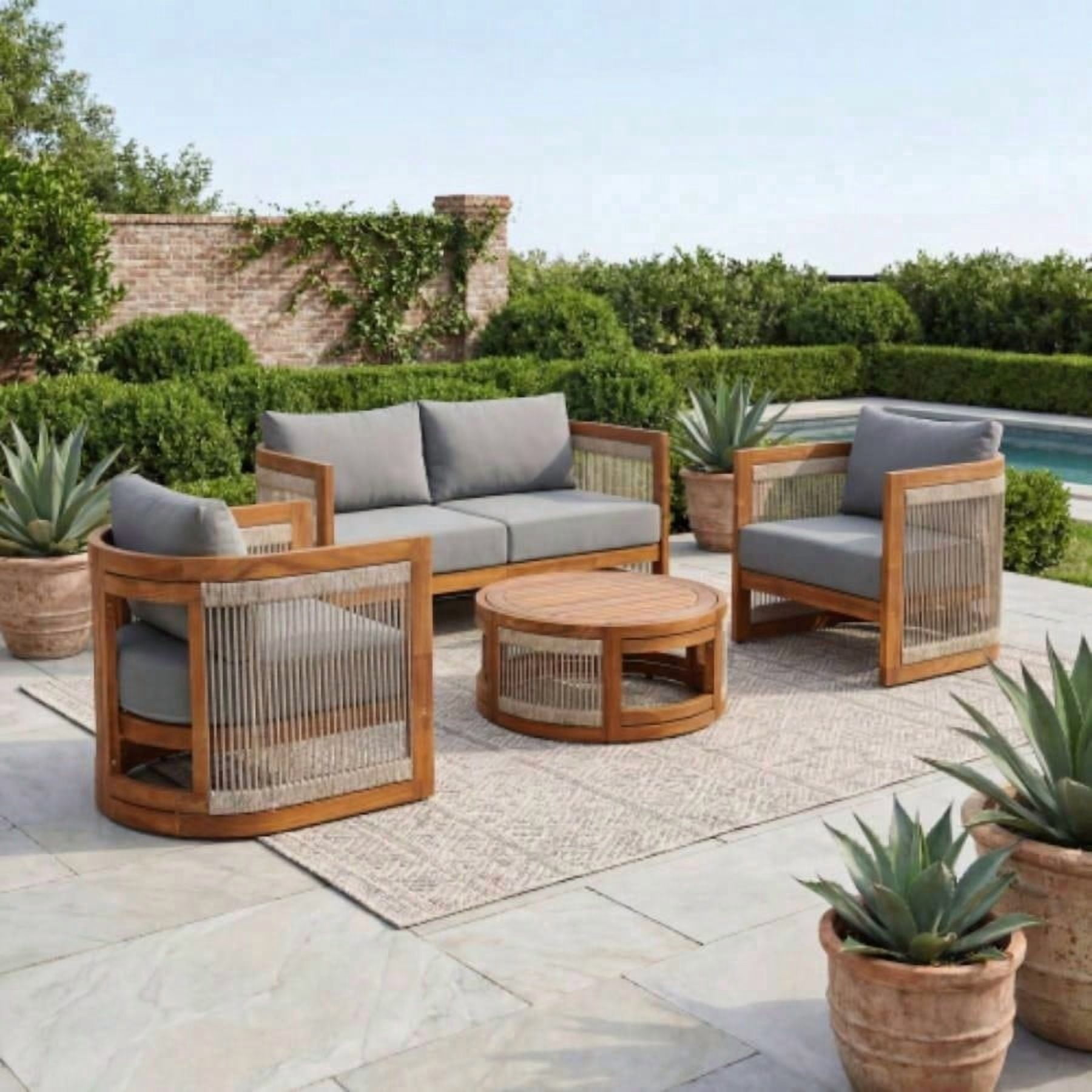 4 - Piece Patio Seating Group/ 2 Chairs, Loveseat Table Premium Acacia ...