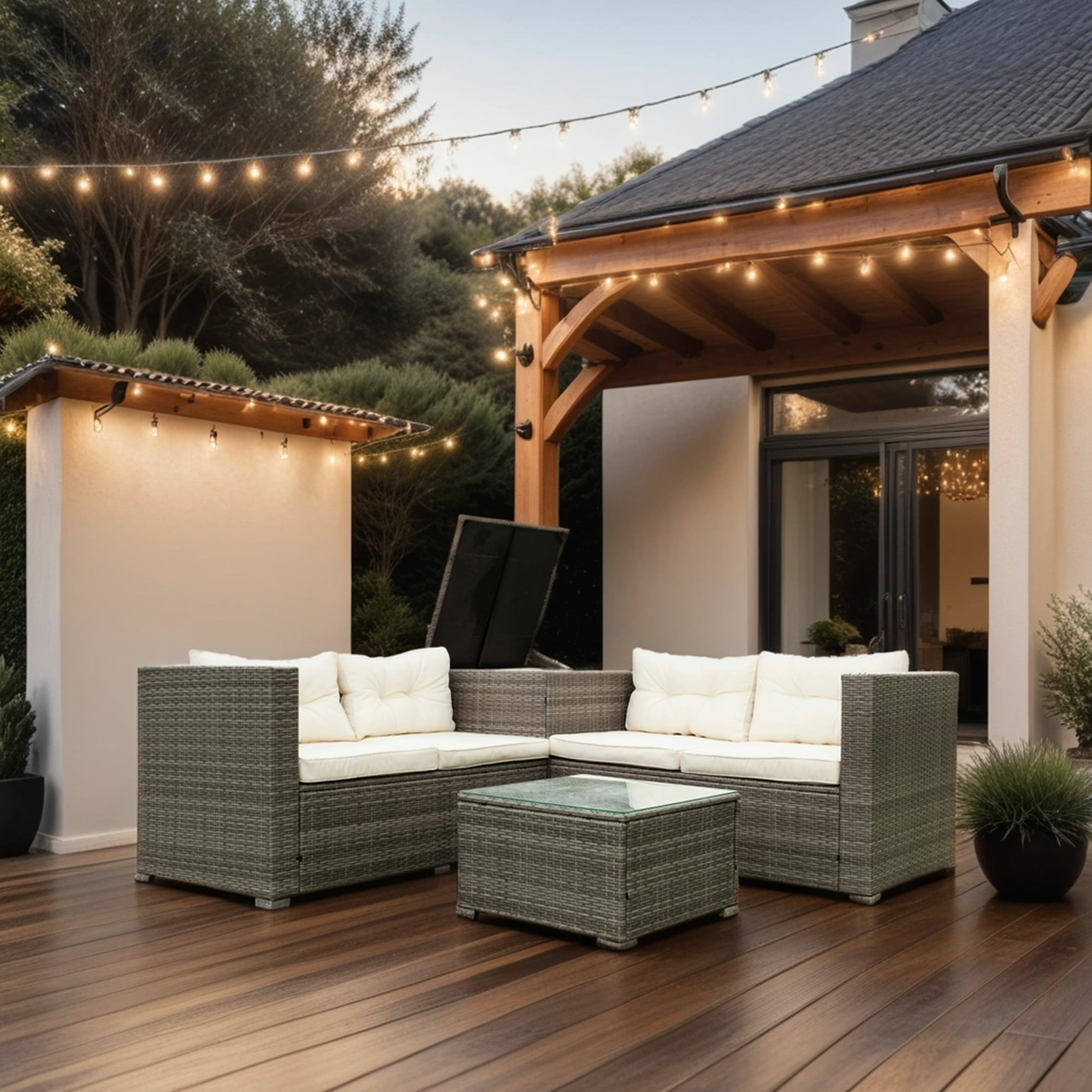 4-Piece Patio Sectional Wicker Rattan Outdoor Furniture Sofa Set with ...