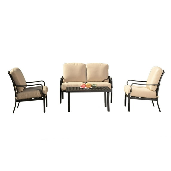 4 Piece Patio Set / Metal Construction, Zippered Thick Cushions for ...