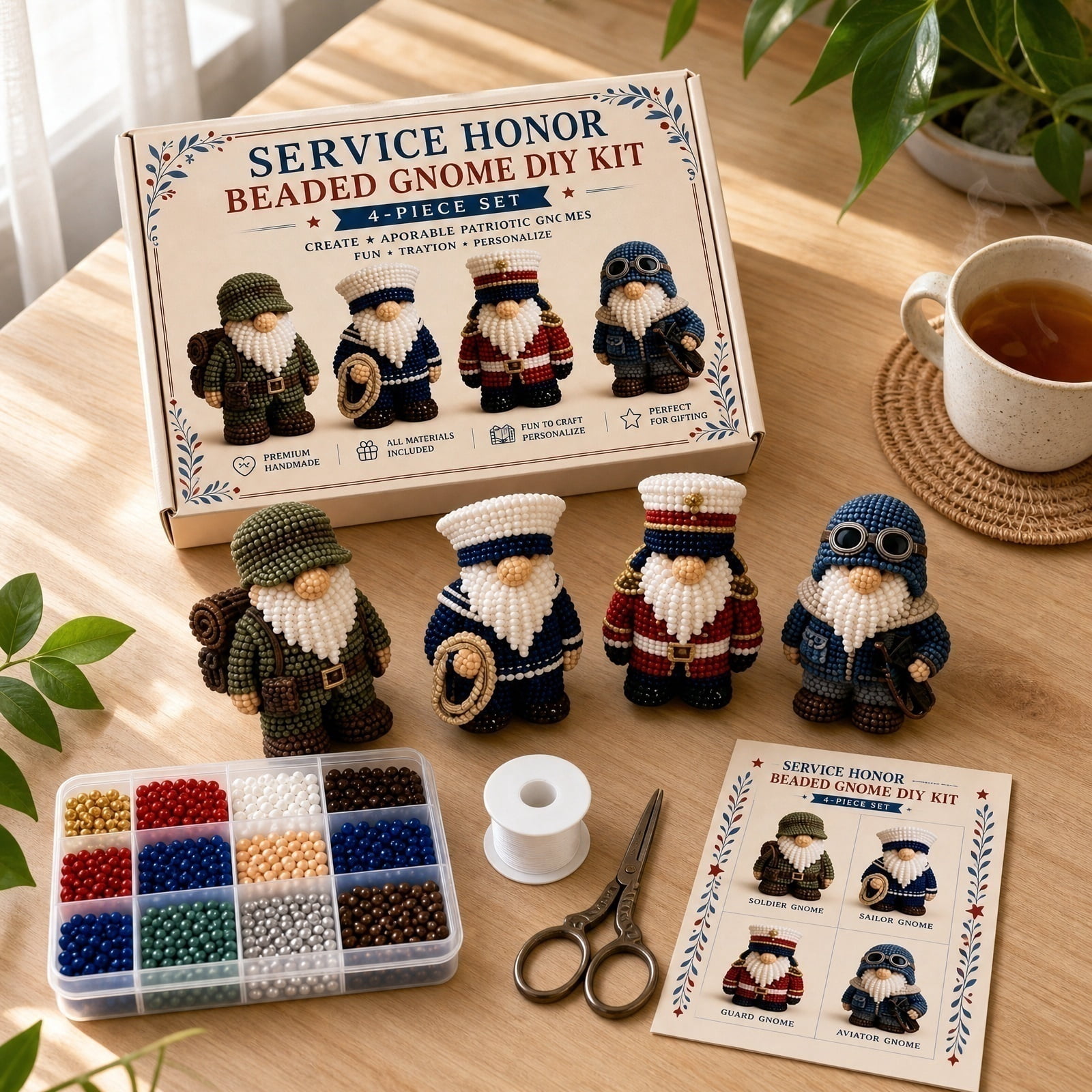 4-Piece Patriotic Gnome Beaded DIY Kit, 3D Handmade Craft Set for ...