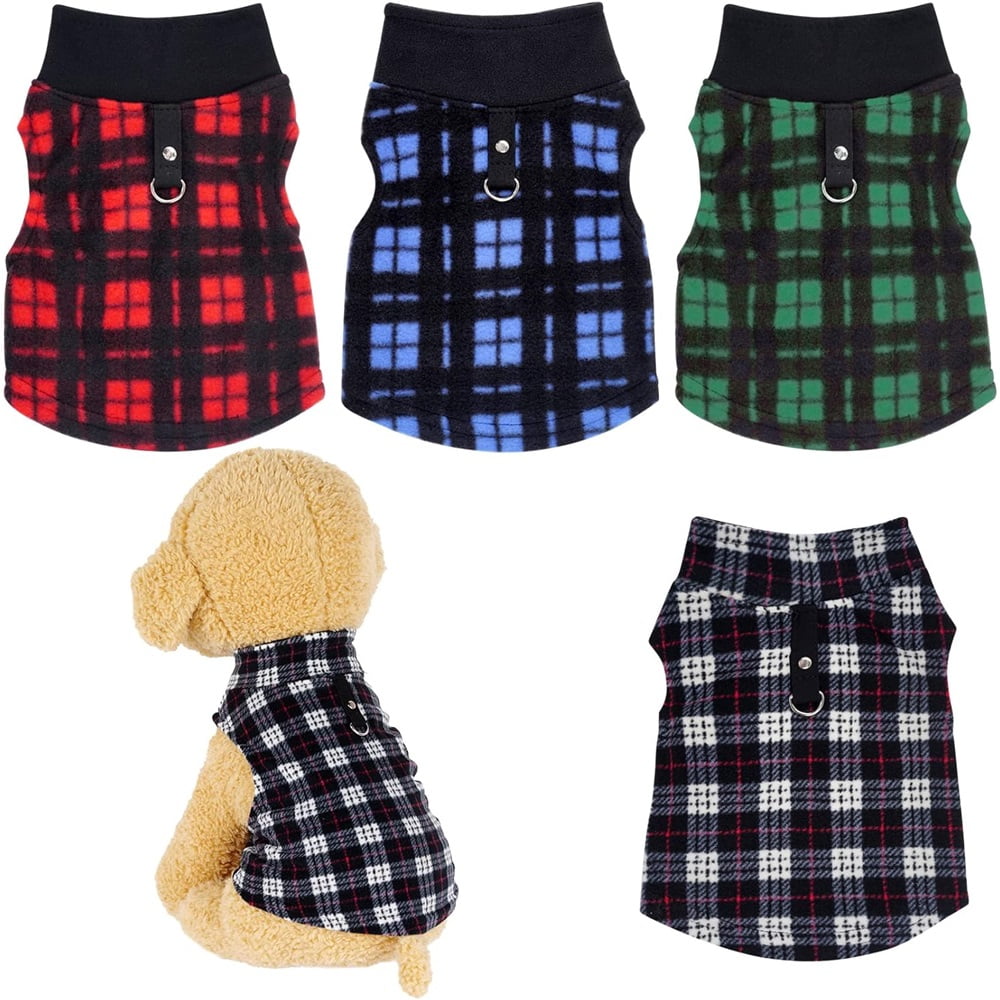 4 Piece Plaid Dog Sweater with Leash Loop - Soft Rocker Vest Coat Pet ...